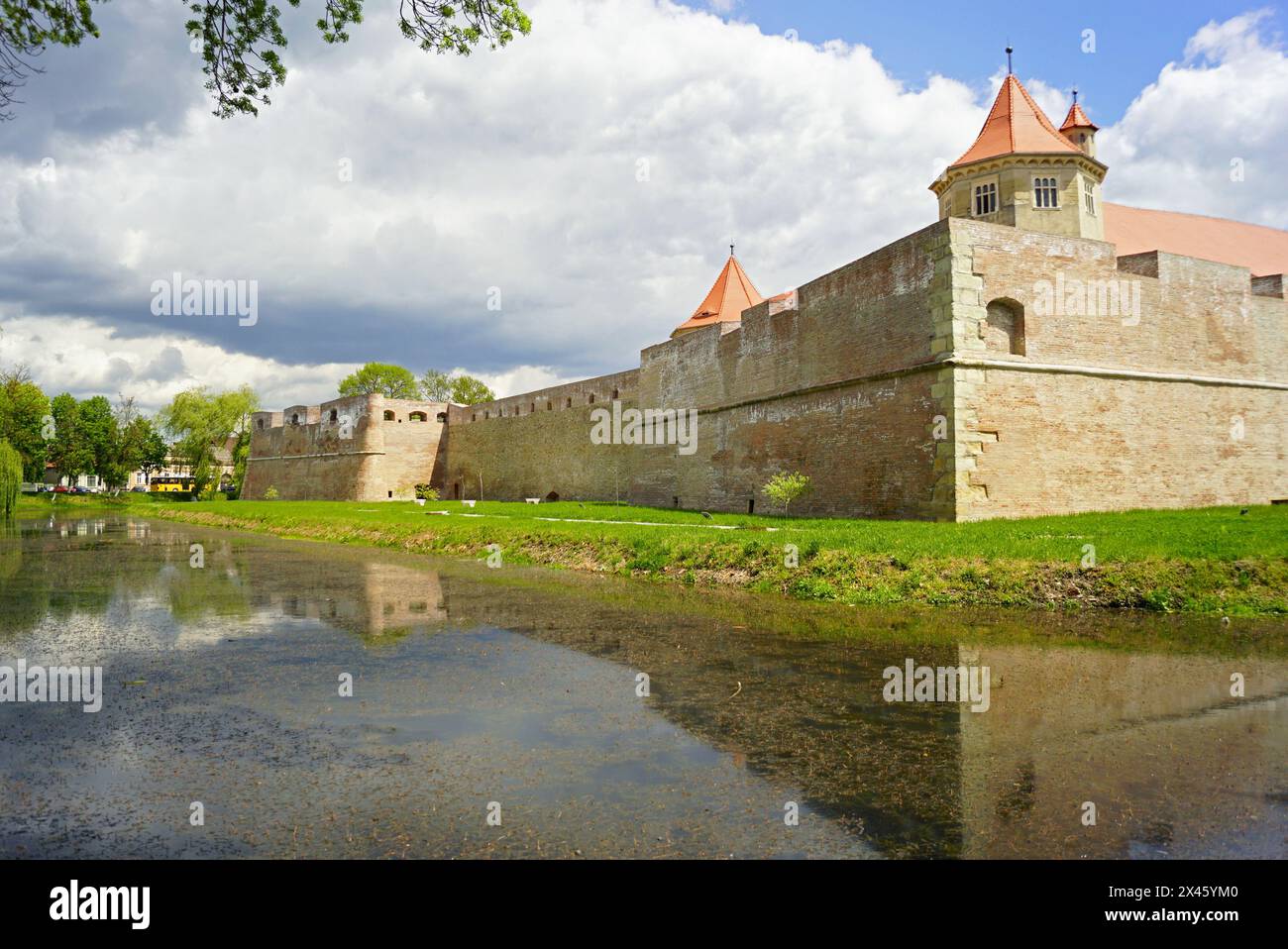 Landscape with Fagaras Fortress: exterior view of the defensive walls ...