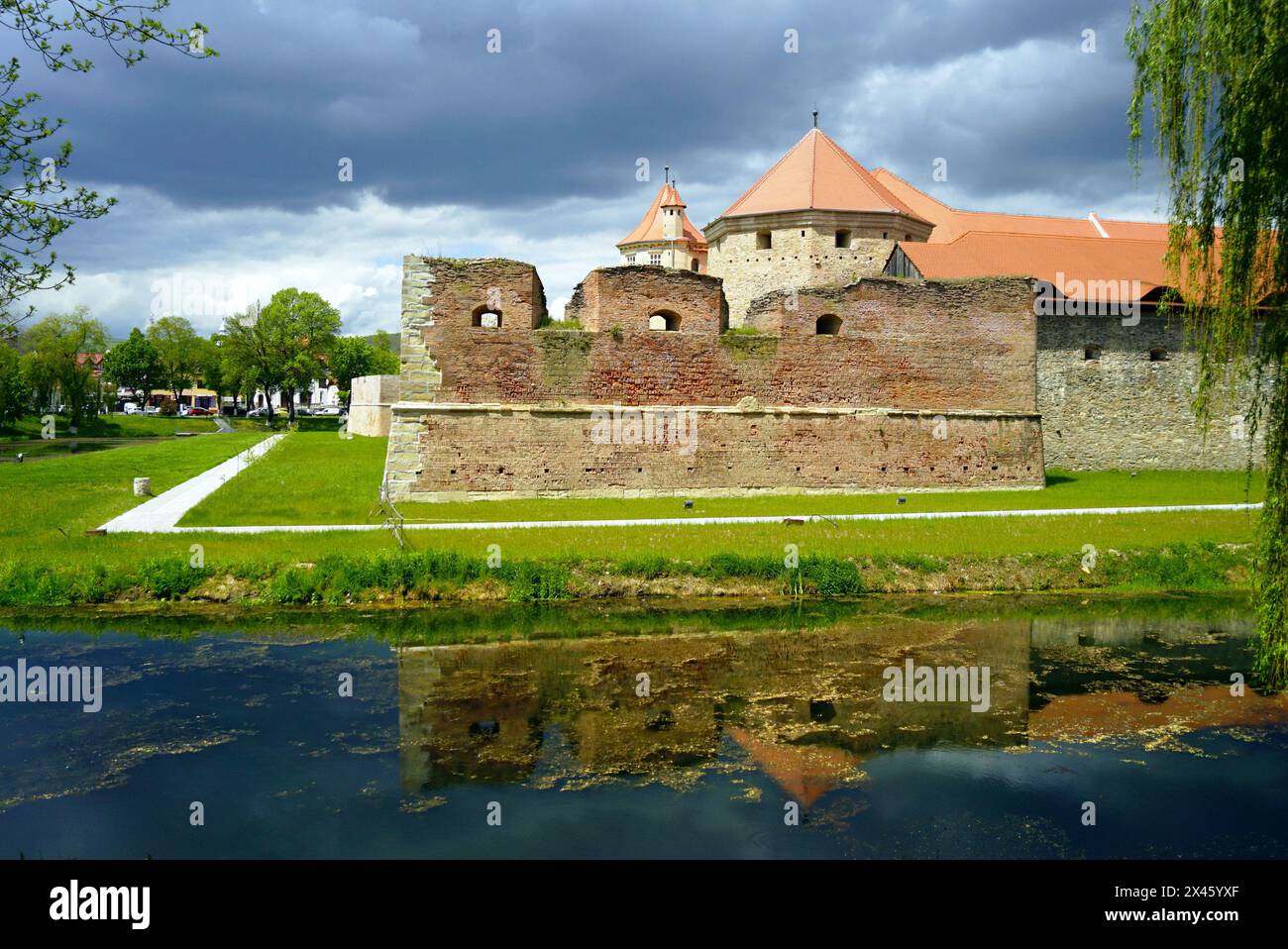 Walls and towers of the Fagaras fortress in Brasov County in Romania ...