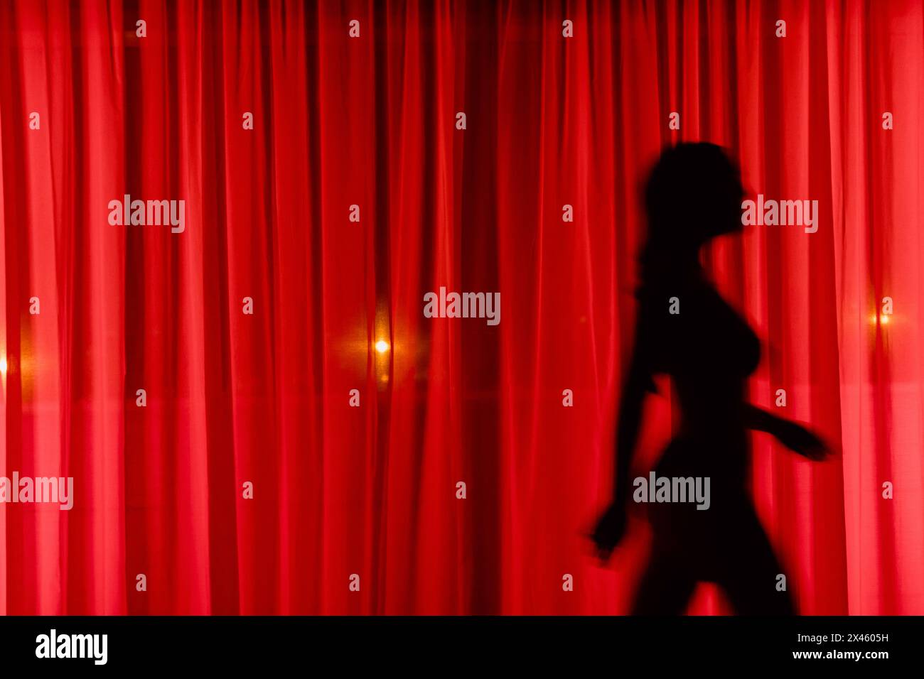 Side view silhouette of unrecognizable enigmatic skinny female walking ...
