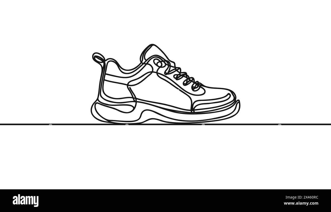 Continuous line drawing of sneakers, sport shoes. Single one line art ...
