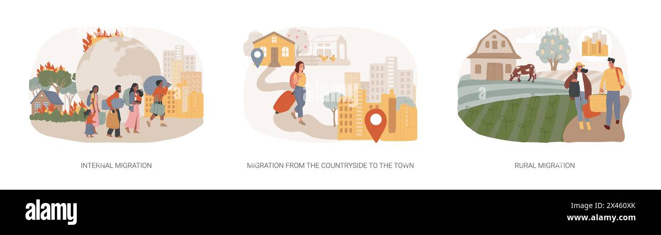 Domestic people movement isolated concept vector illustration set Stock ...