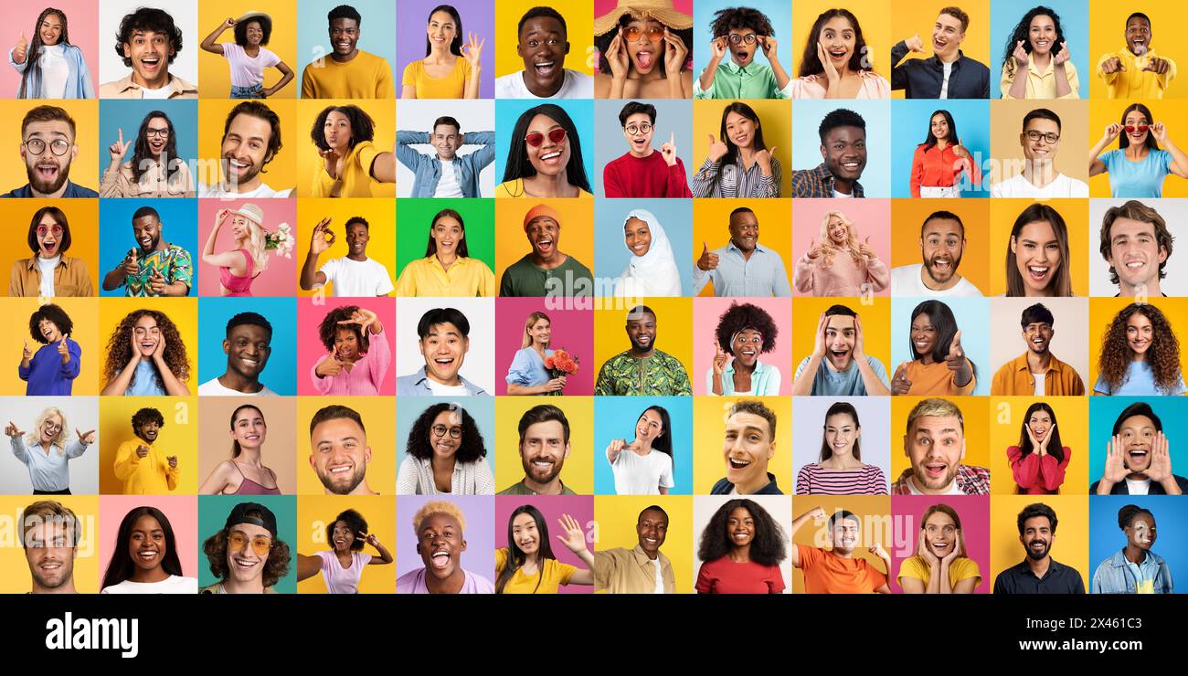 Vivid portraits of diverse individuals with expressions Stock Photo - Alamy