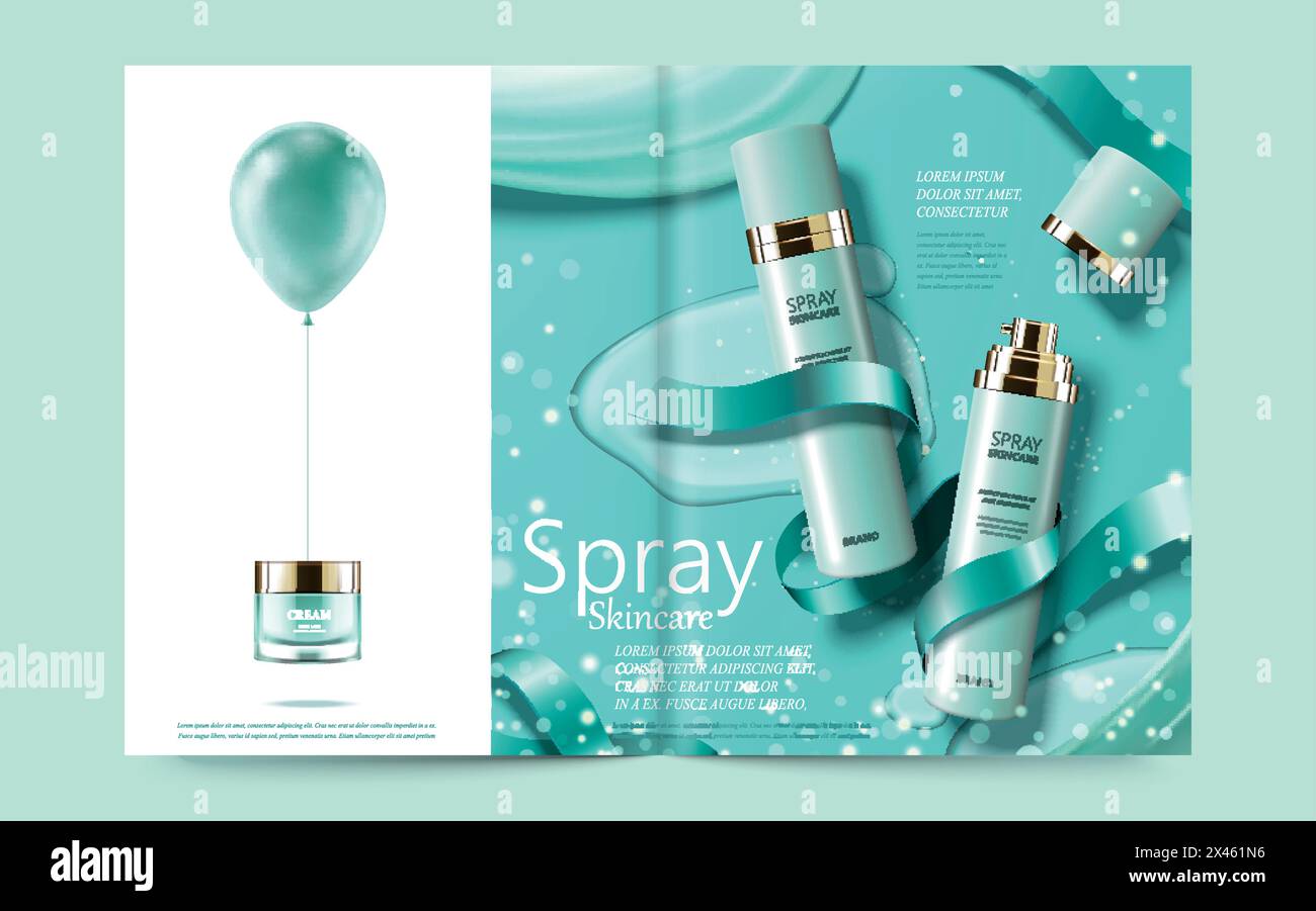 Cosmetic magazine template, turquoise refreshing products for ...