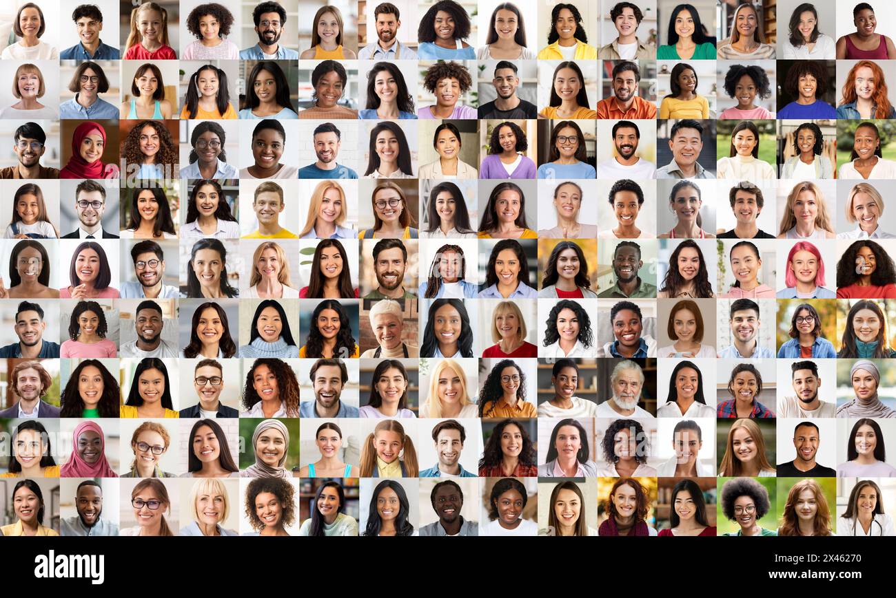 Array of assorted human portraits diverse collage Stock Photo - Alamy