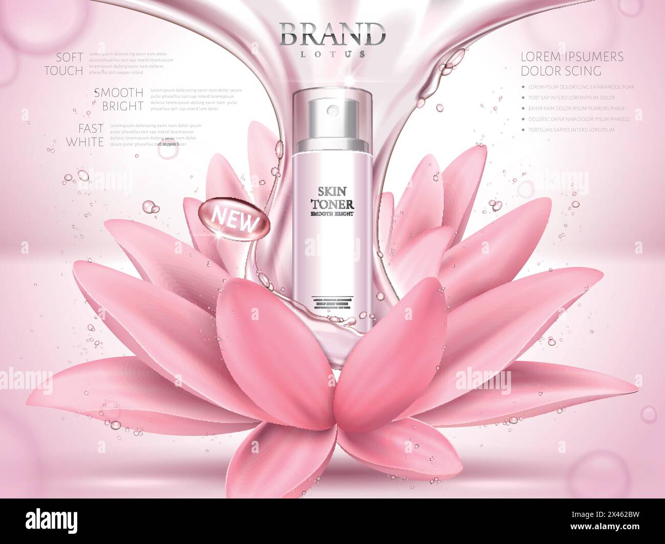 lotus skin toner ad contained in bottle, with glossy fluid and lotus ...
