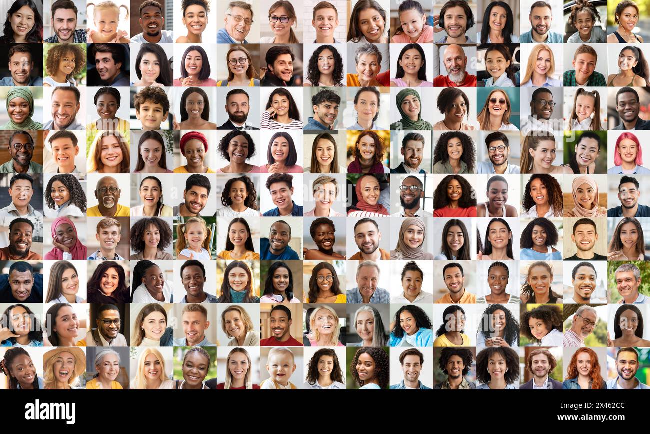 Collage of diverse people's faces close-up view Stock Photo - Alamy