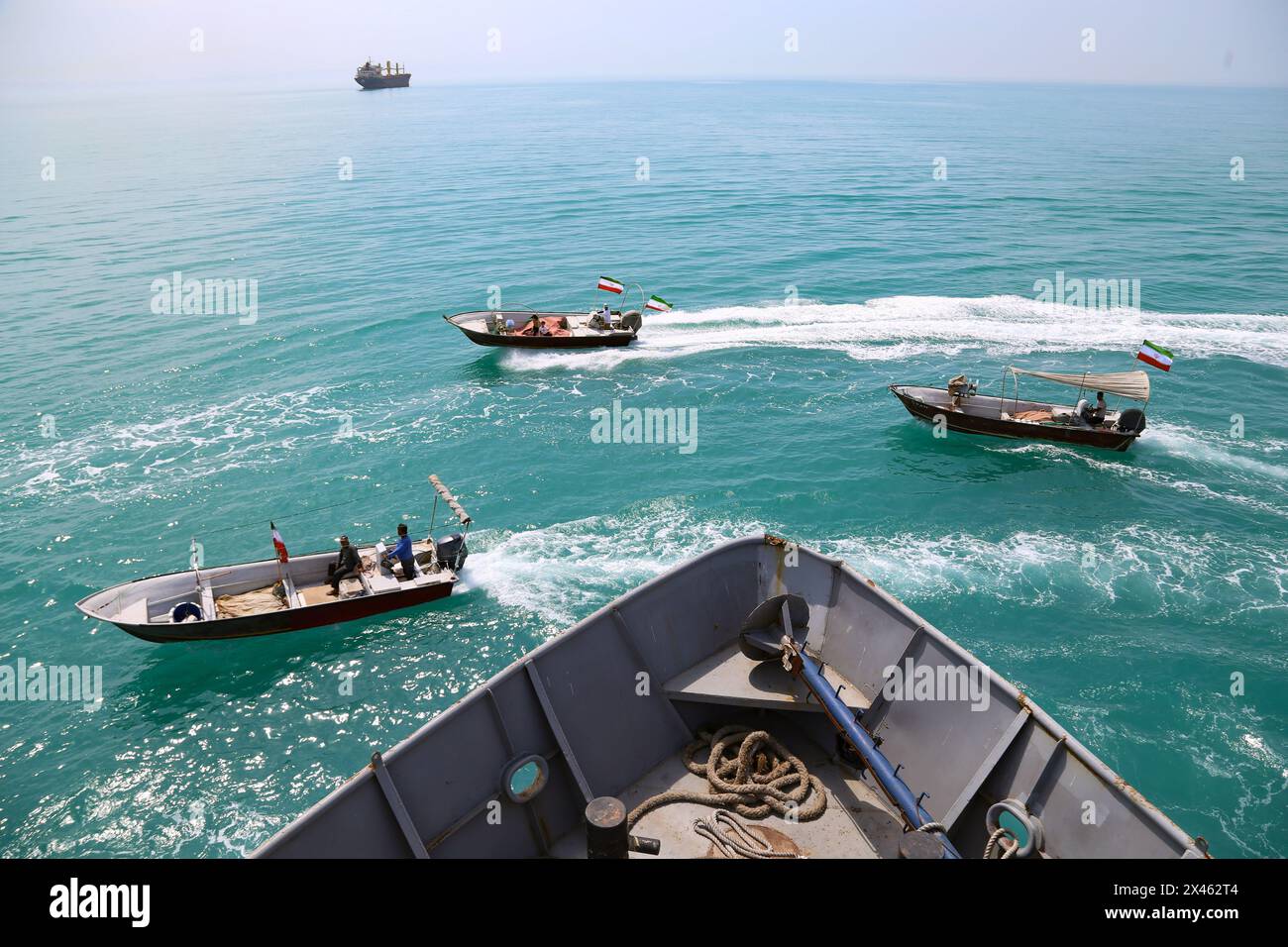 April 29, 2024, Persian Gulf, Bushehr, Iran: Iranian speedboats of the ...