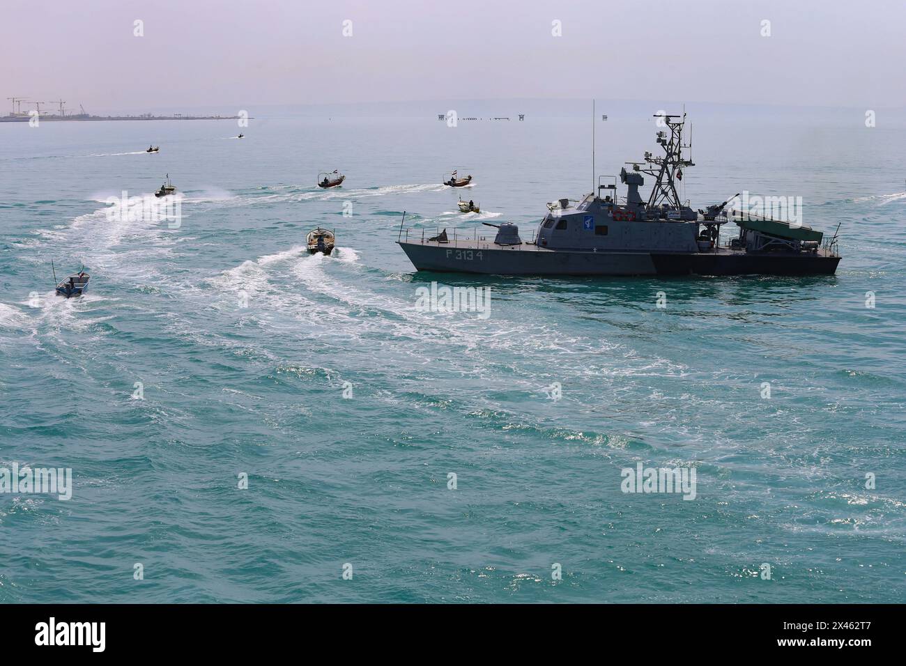 April 29, 2024, Persian Gulf, Bushehr, Iran: Iranian speedboats of the ...