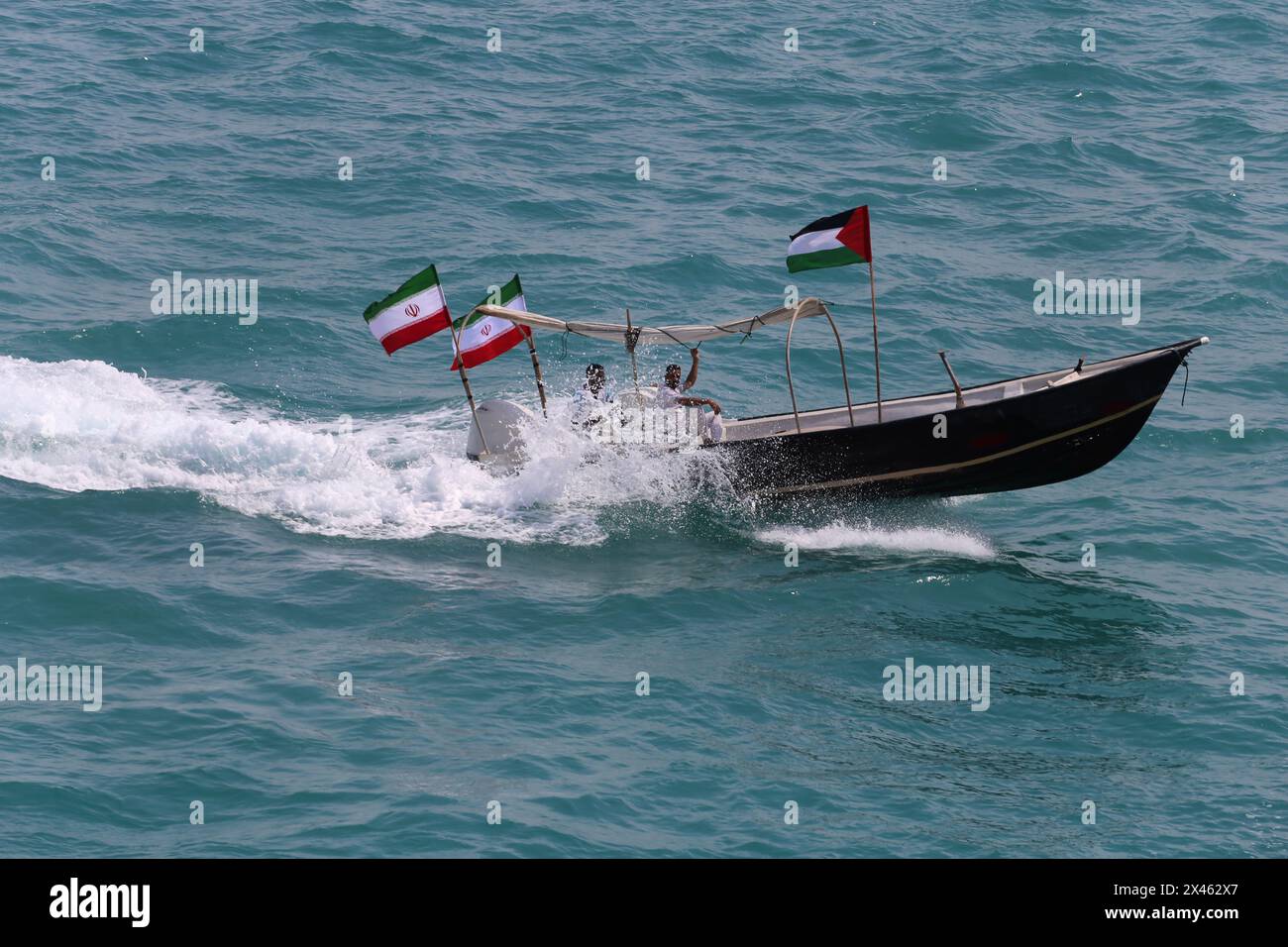 April 29, 2024, Persian Gulf, Bushehr, Iran: An Iranian speedboat of ...