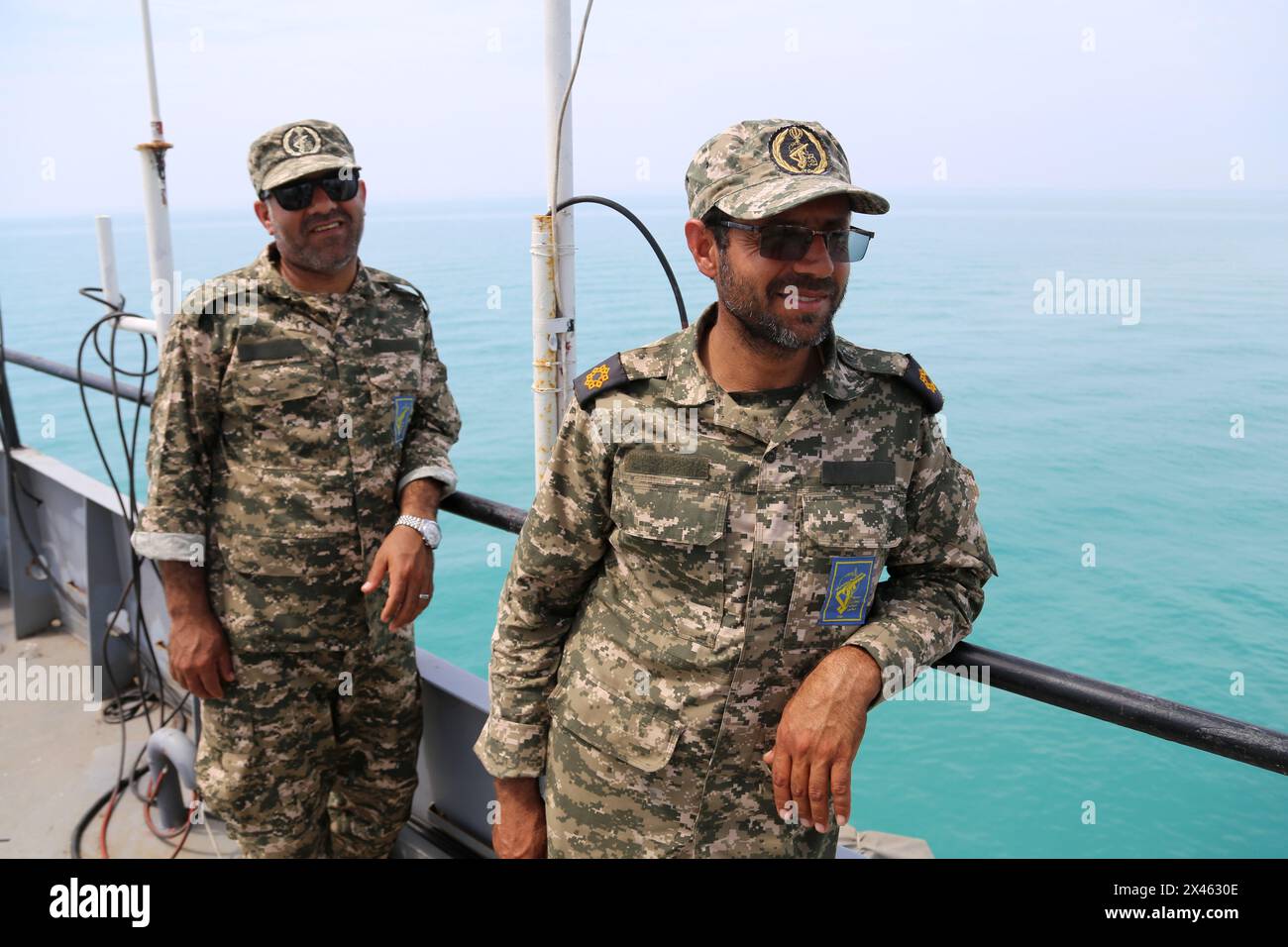 April 29, 2024, Persian Gulf, Bushehr, Iran: Two members of The Islamic ...