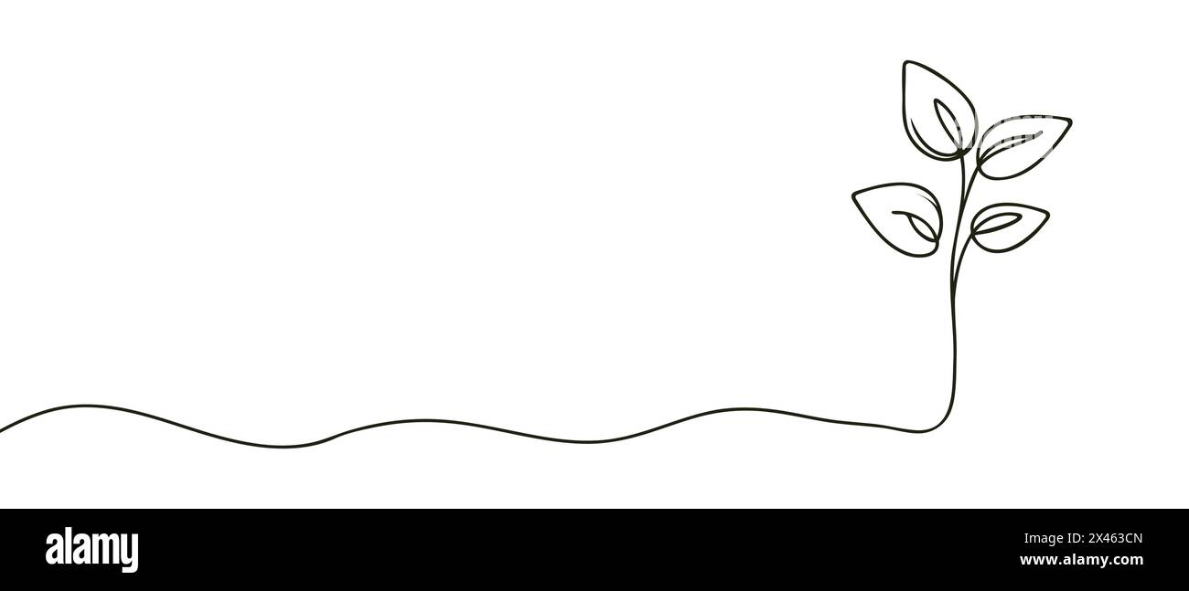 Single continuous line art sprout growth isolated on white background ...