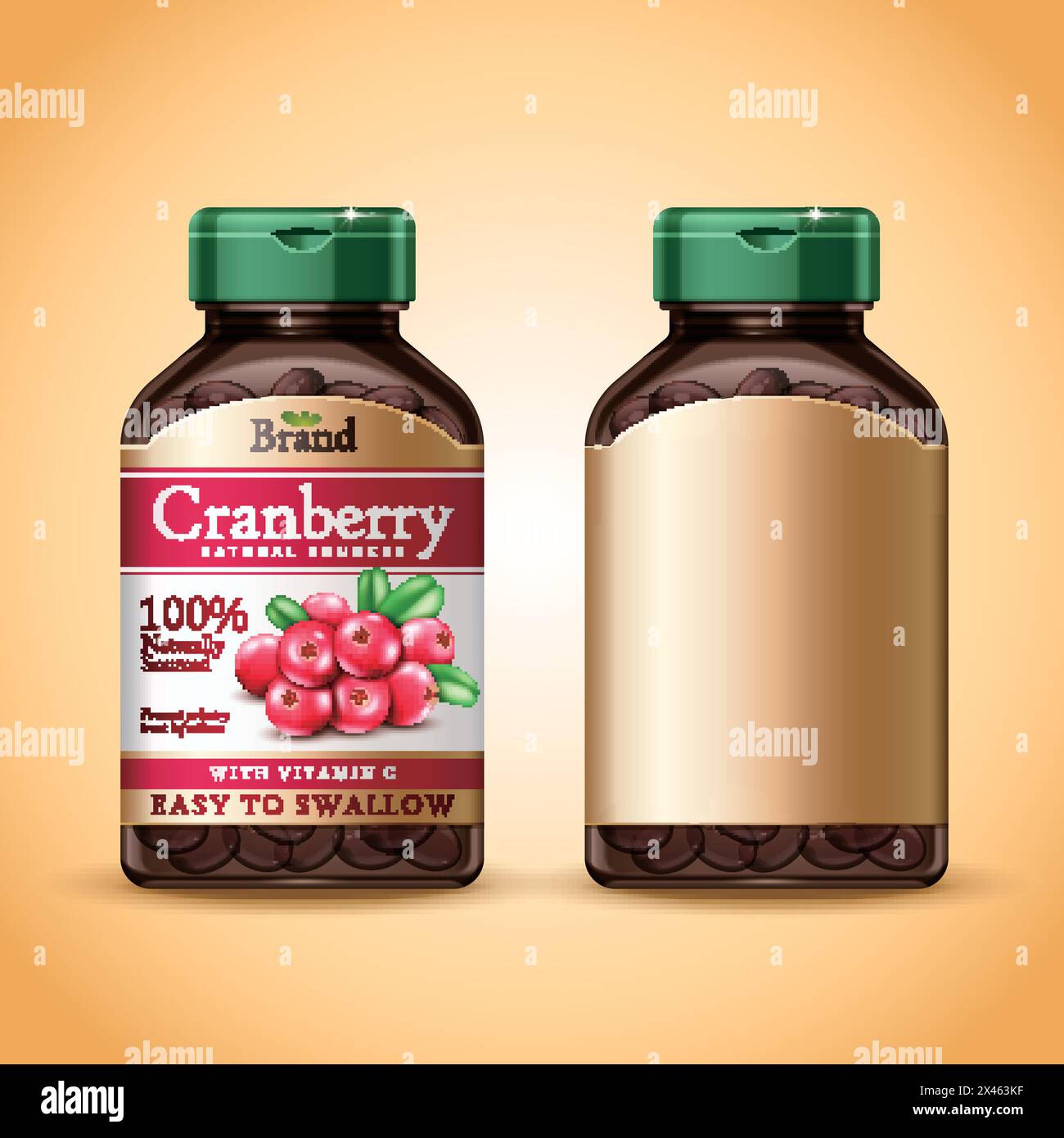 cranberry dietary supplement package design, isolated golden background ...