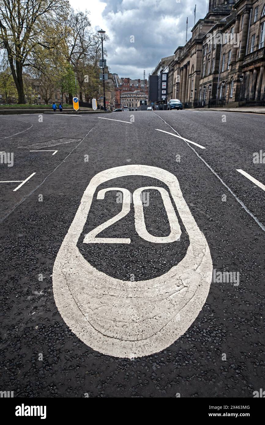 20 mph road marking in Edinburgh city centre, Scotland. UK Stock Photo ...