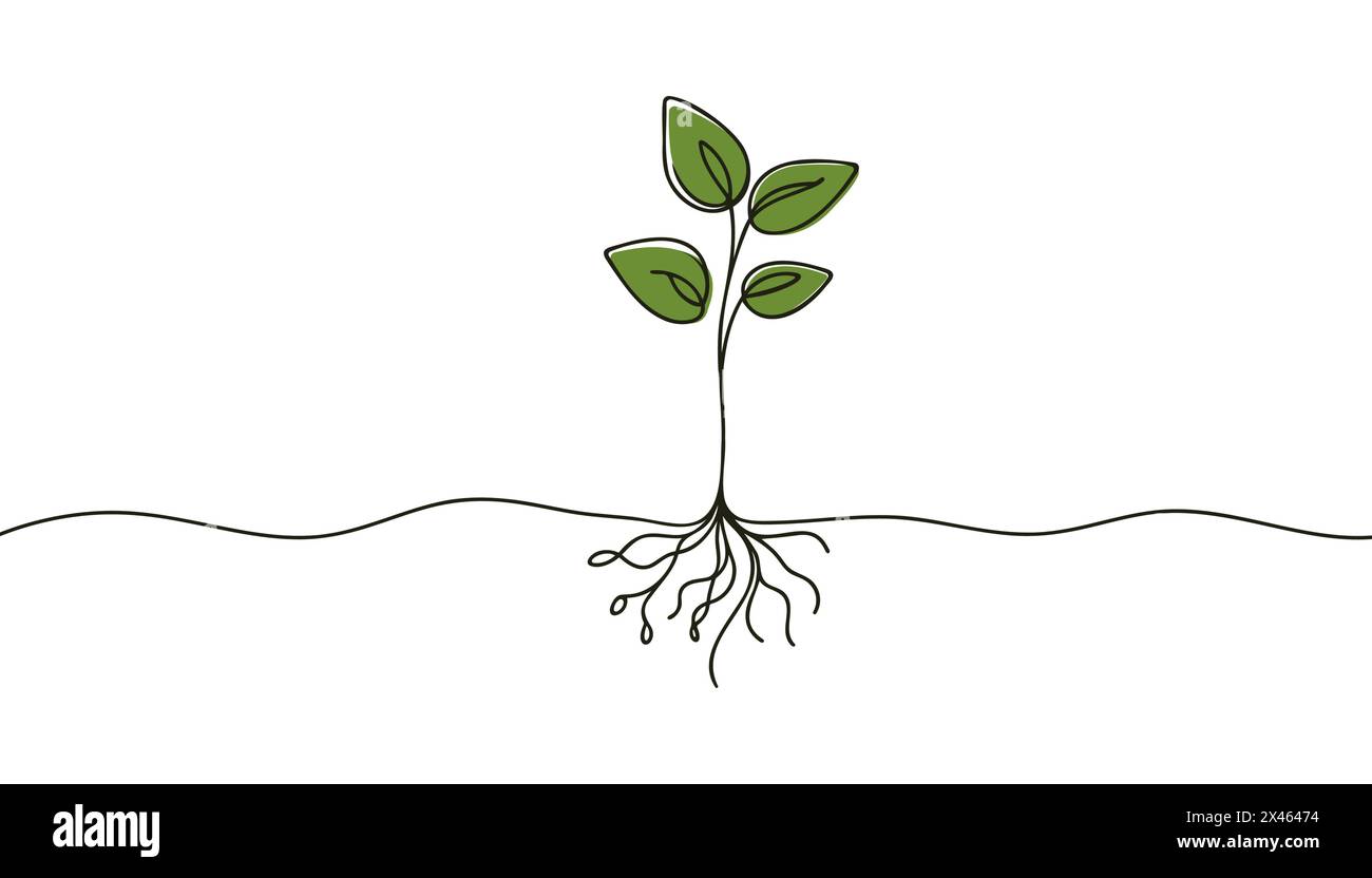 Single continuous line art sprout growth isolated on white background ...