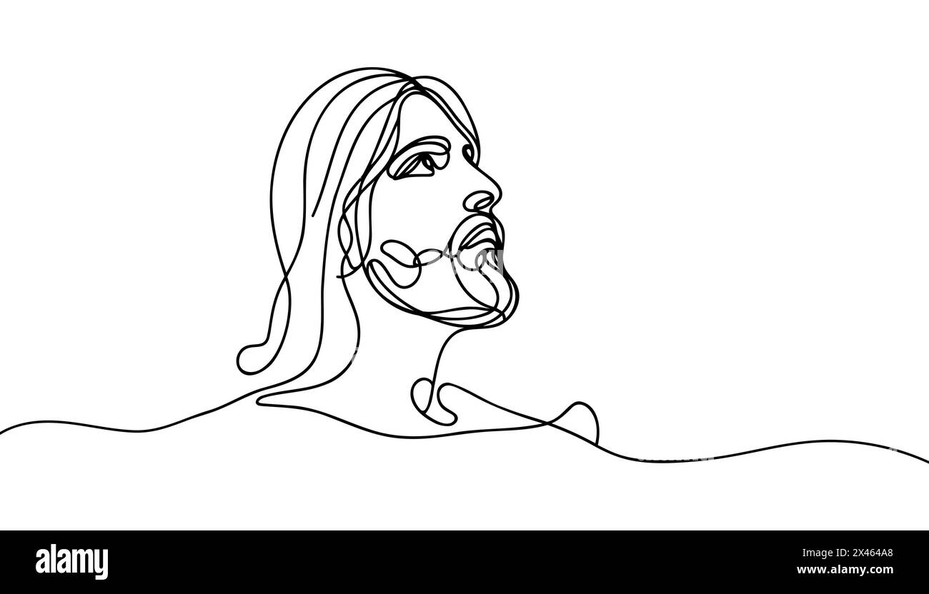 Continuous line drawing of Jesus Christ son or God, Bible Easter symbol ...
