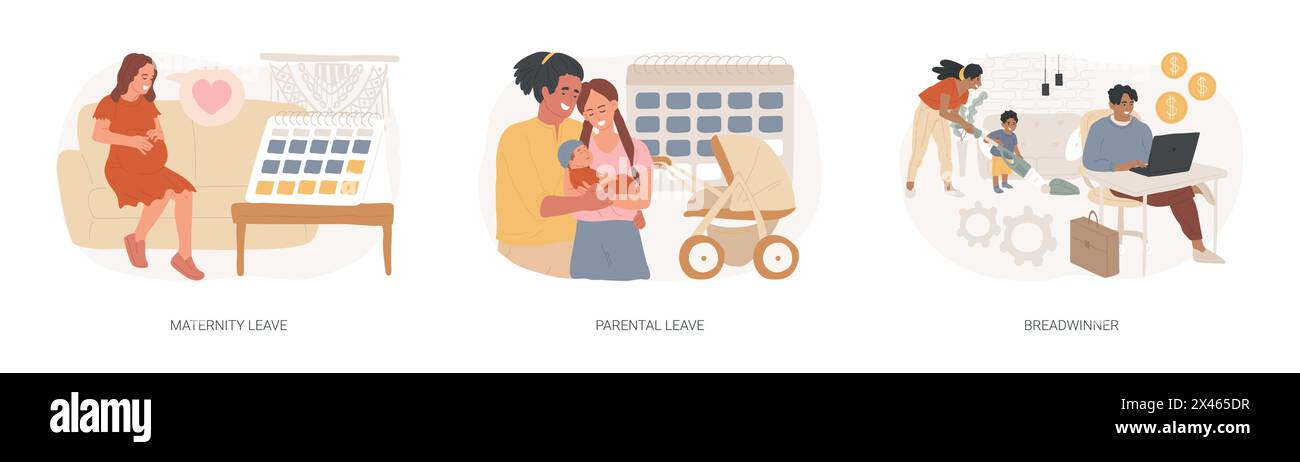 Care for children and family isolated concept vector illustration set ...