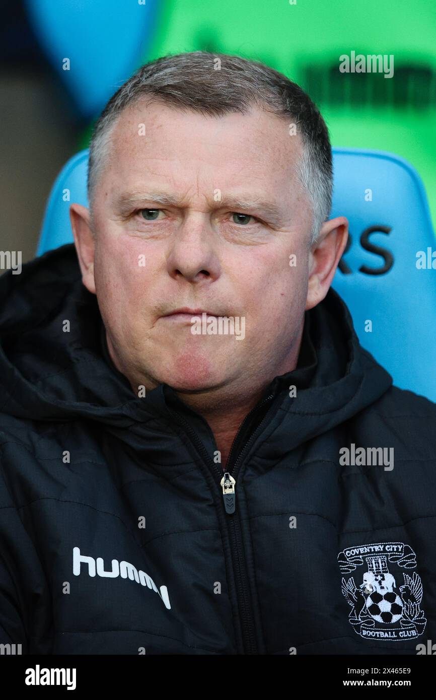 COVENTRY, UK - 30th Apr 2024: Coventry City Manager Mark Robins looks ...