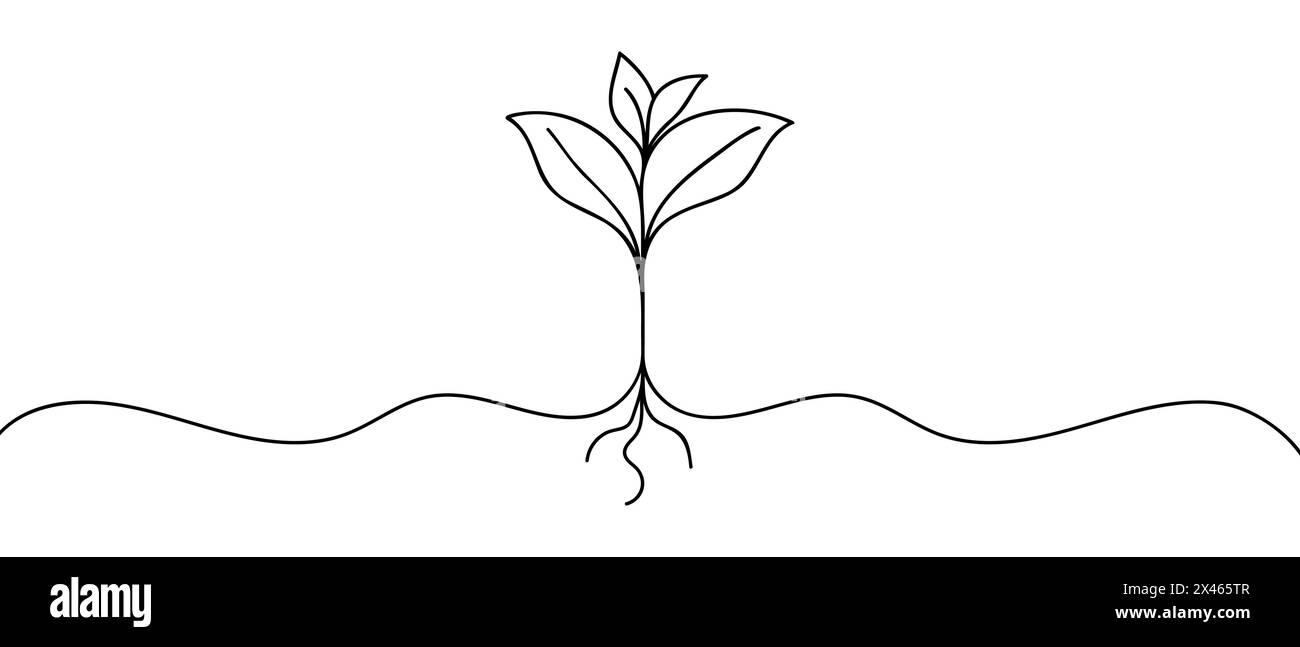 Single continuous line art sprout growth isolated on white background ...