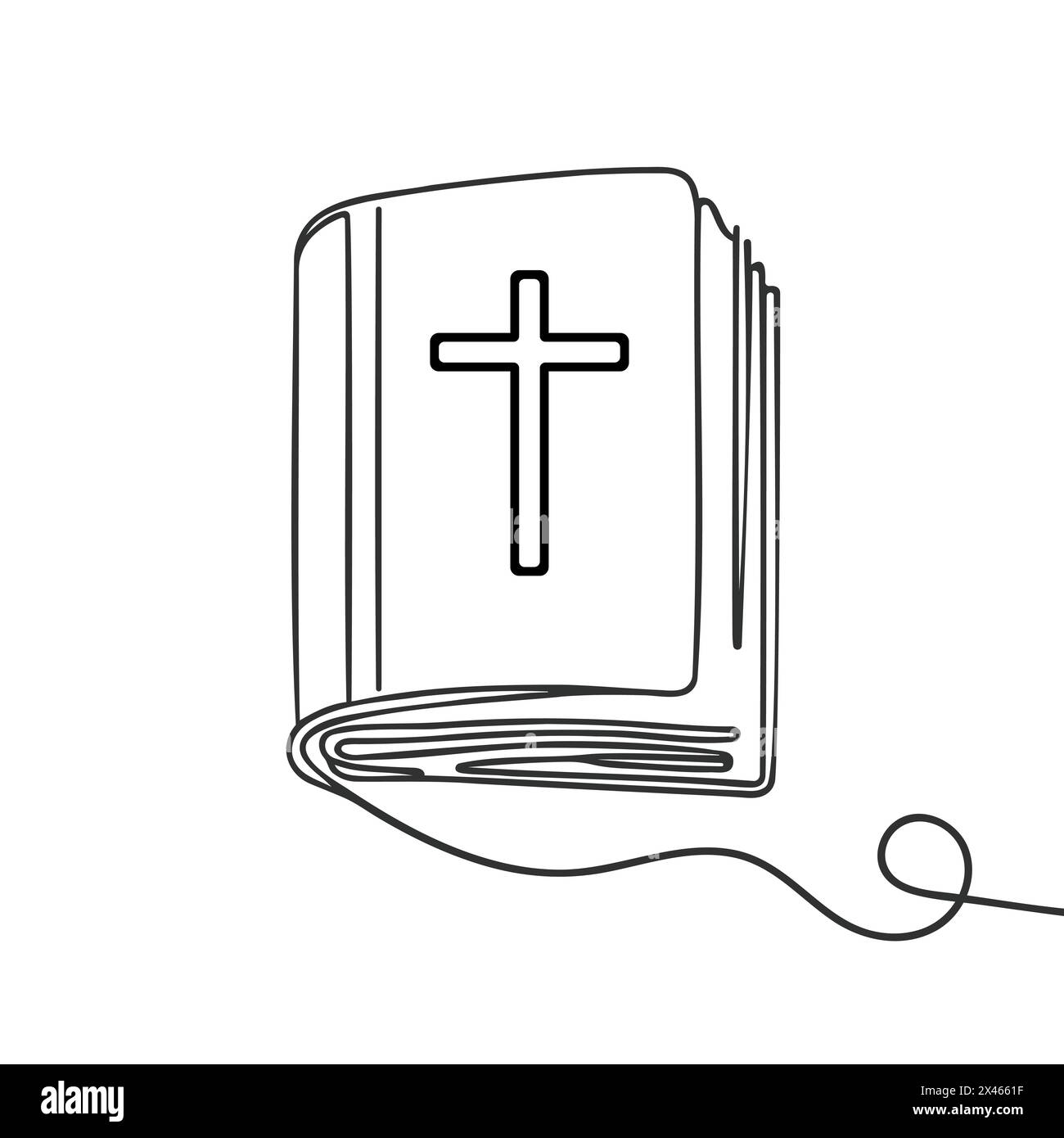 Continuous one line drawing silhouette of Bible. Bible linear icon. One ...