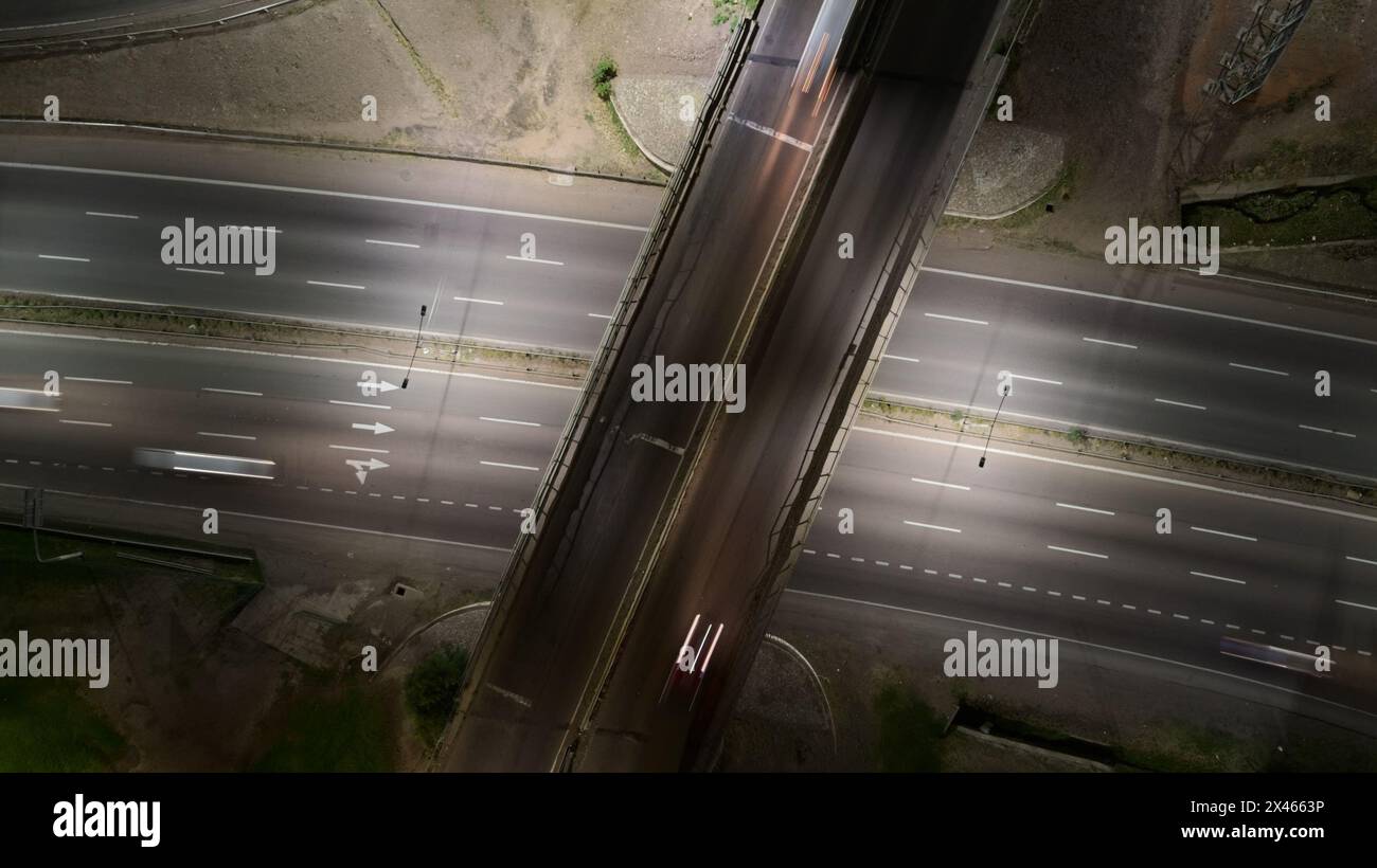 Highway overpass at night, top down aerial view Stock Photo - Alamy