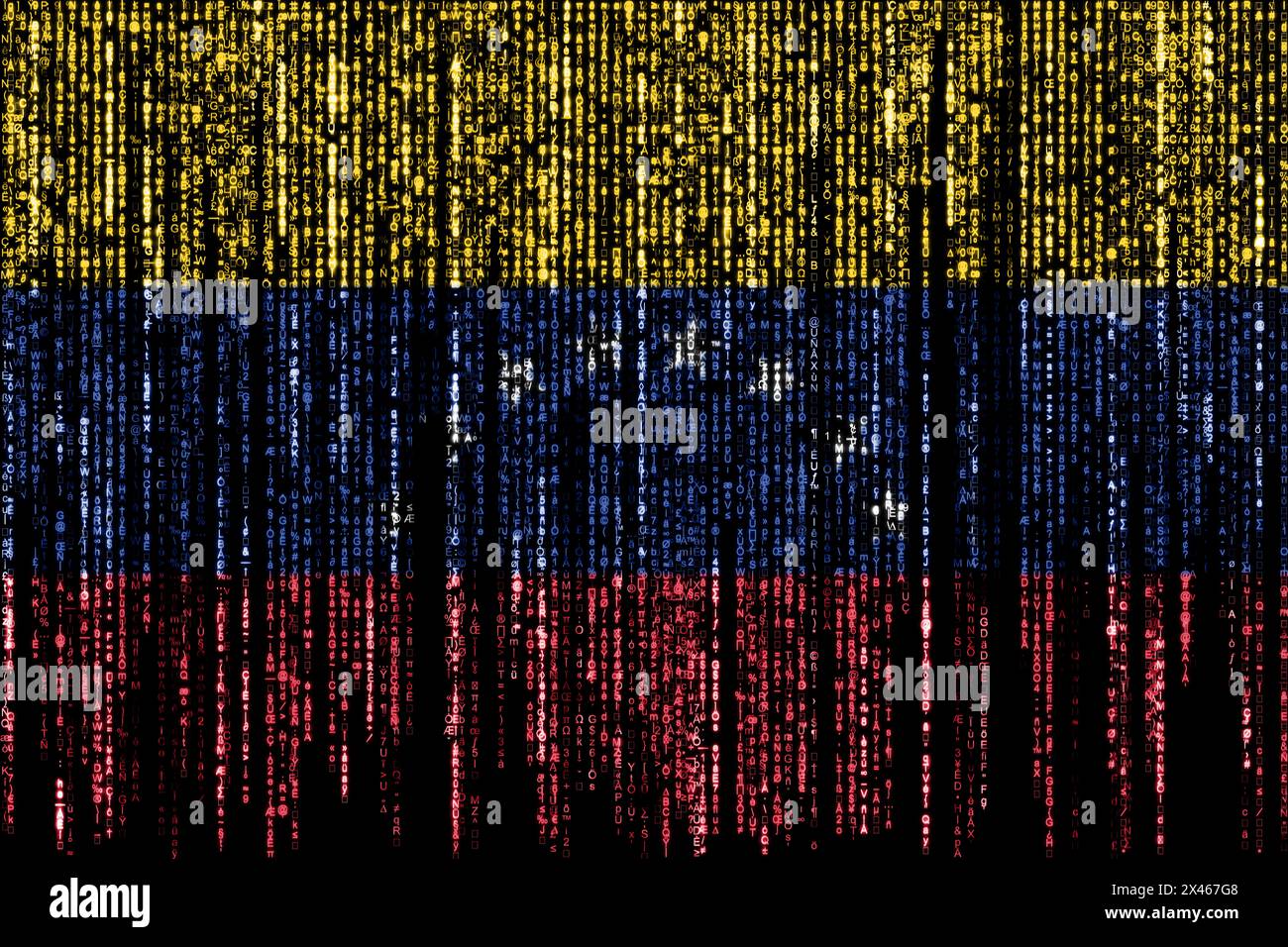 Flag of Venezuela on a computer binary codes falling from the top and ...