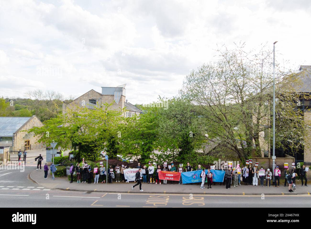 Leeds, UK. 30 APR, 2024. Aerial shot of Protestors gathered at ...