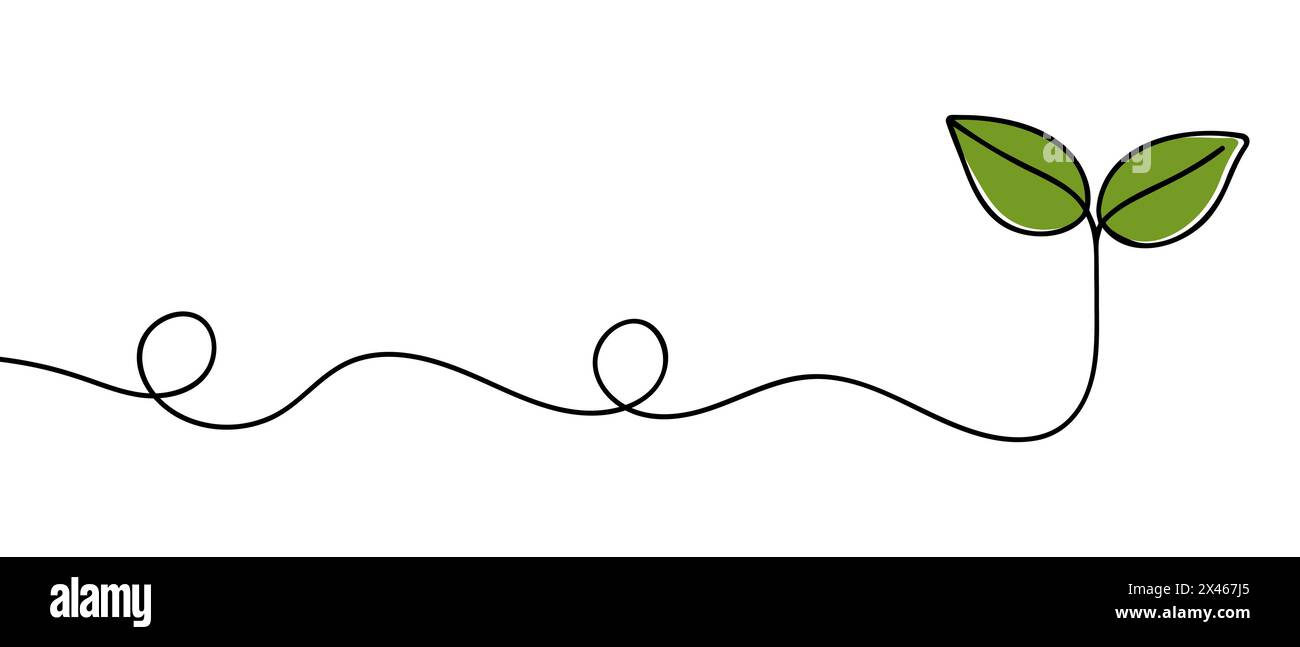 Single continuous line art sprout growth isolated on white background ...