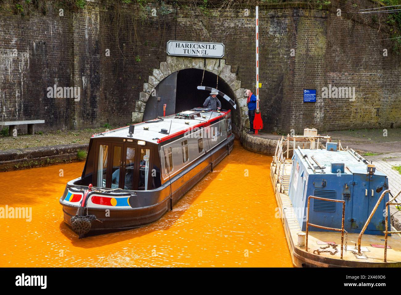 Narrowboat coming out of the North portal of the Harecastle Tunnel at ...
