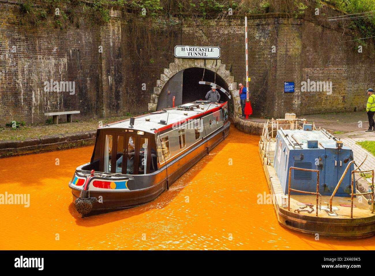 Narrowboat coming out of the North portal of the Harecastle Tunnel at ...