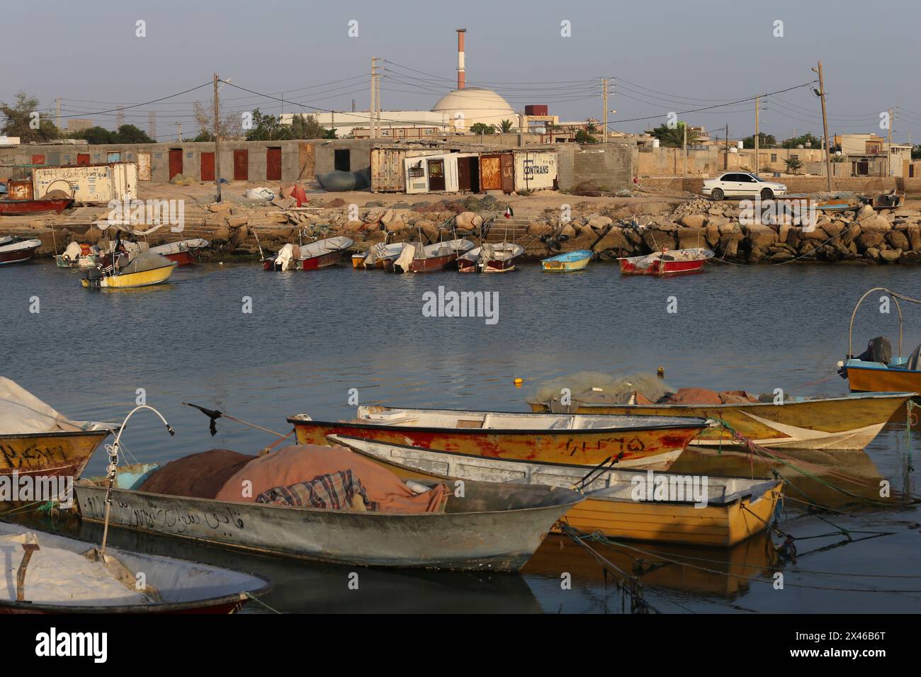 Bushehr, Iran. 29th Apr, 2024. Fishing boats dock next to the Bushehr ...