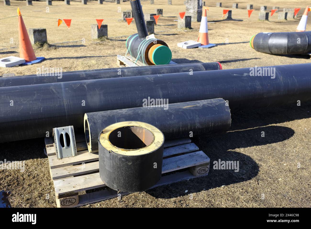 insulated pipes ready to be laid in Reykjavik city center, Iceland ...