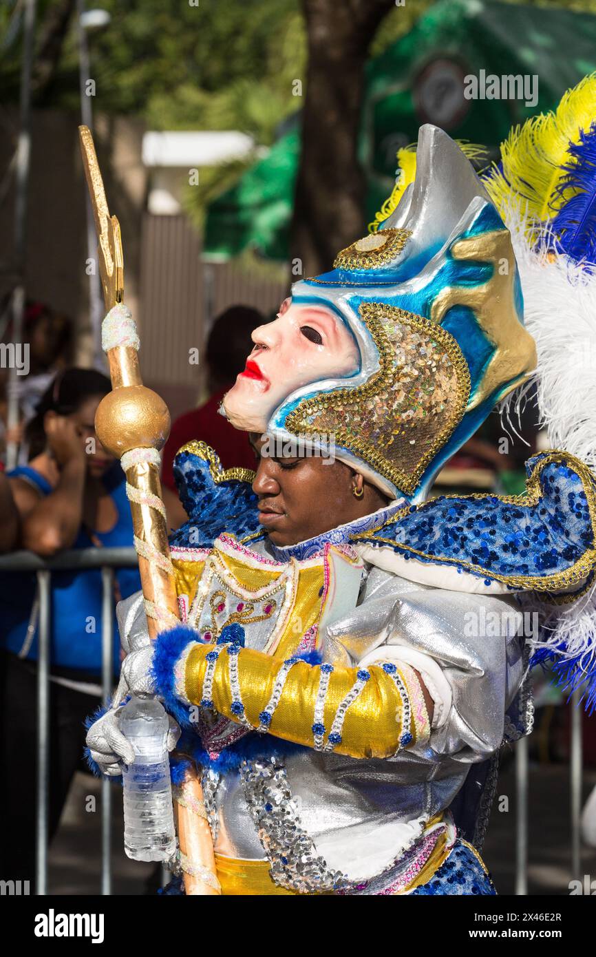 Marchers in elaborate costumes and masks march in the La Vega Carnival ...