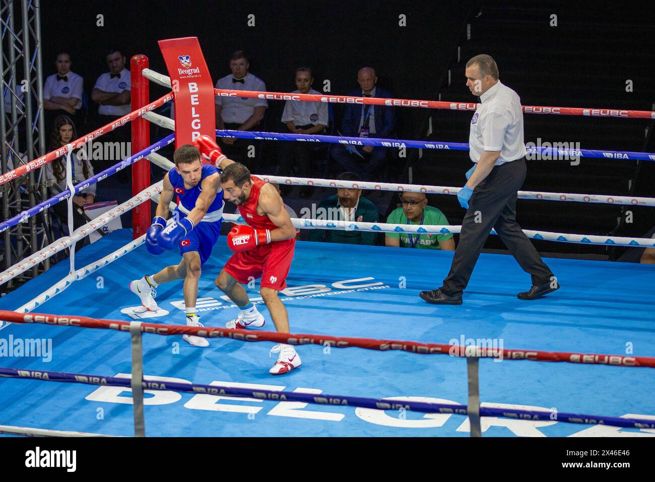 Flyweight Atila Bernarth Hungary Red, Samett Gumus Turkey Blue, Referee ...