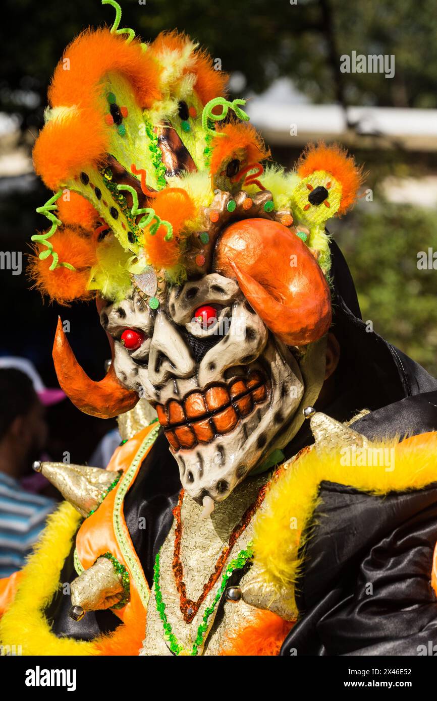 Horned Diablo or Devil costume in the Carnival parade at La Vega in the ...
