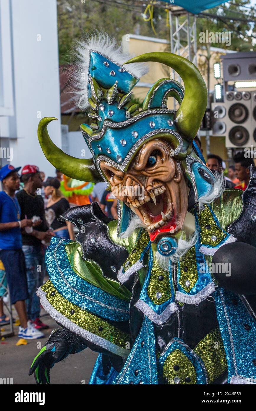 Diablo Cojuelo or Devil costumes in the Carnival parade at La Vega. The ...