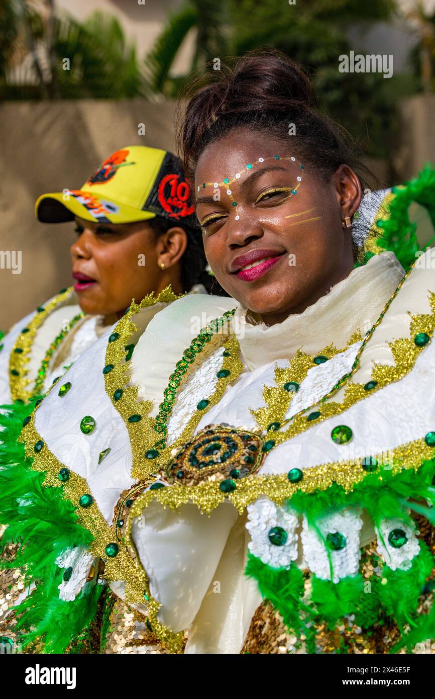 Costumed woman marches in the La Vega Carnival parade in the Dominican ...