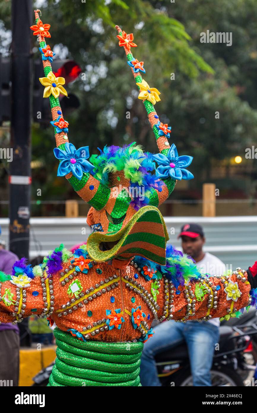 A Lechone costume from Santiago with a duck bill mask and horns in the ...