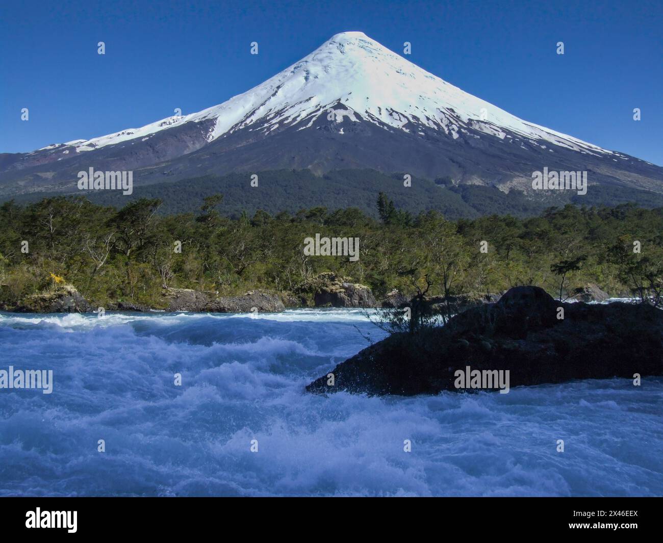 Petrohue Waterfalls, a chute-type waterfall on the Petrohue River from ...