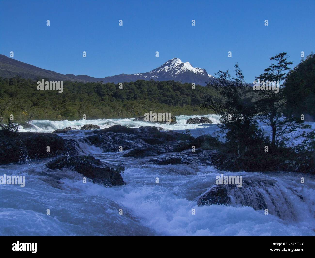 Petrohue Waterfalls, a chute-type waterfall on the Petrohue River from ...