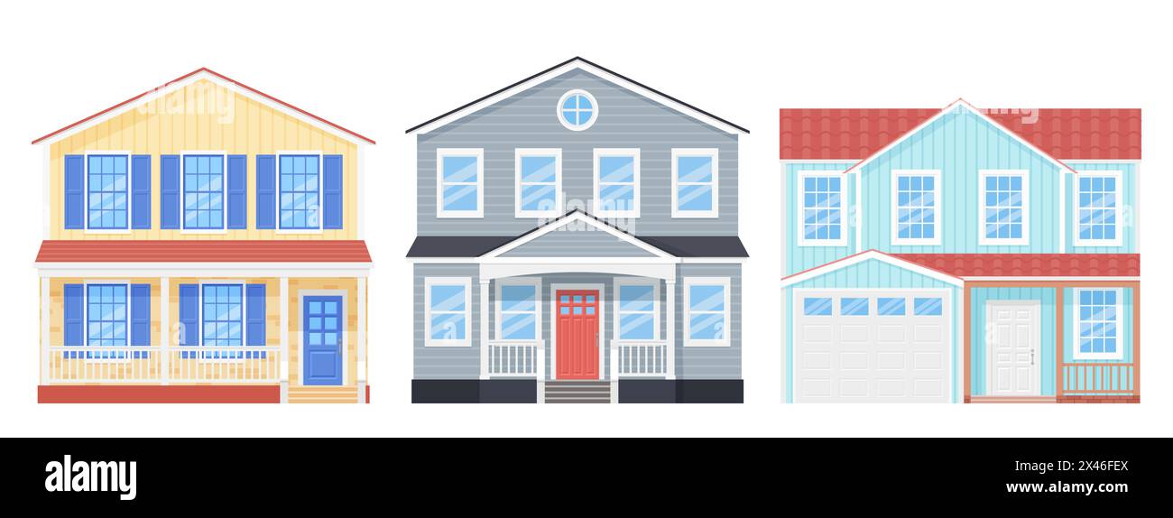 House front view. Vector. Home facade with roof, door, window ...