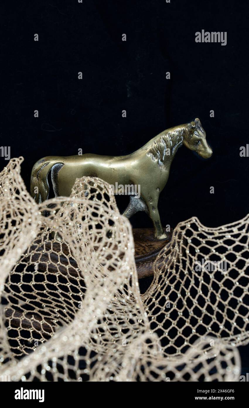 English walking horse statue is gold metal on a wood base. Vintage ...