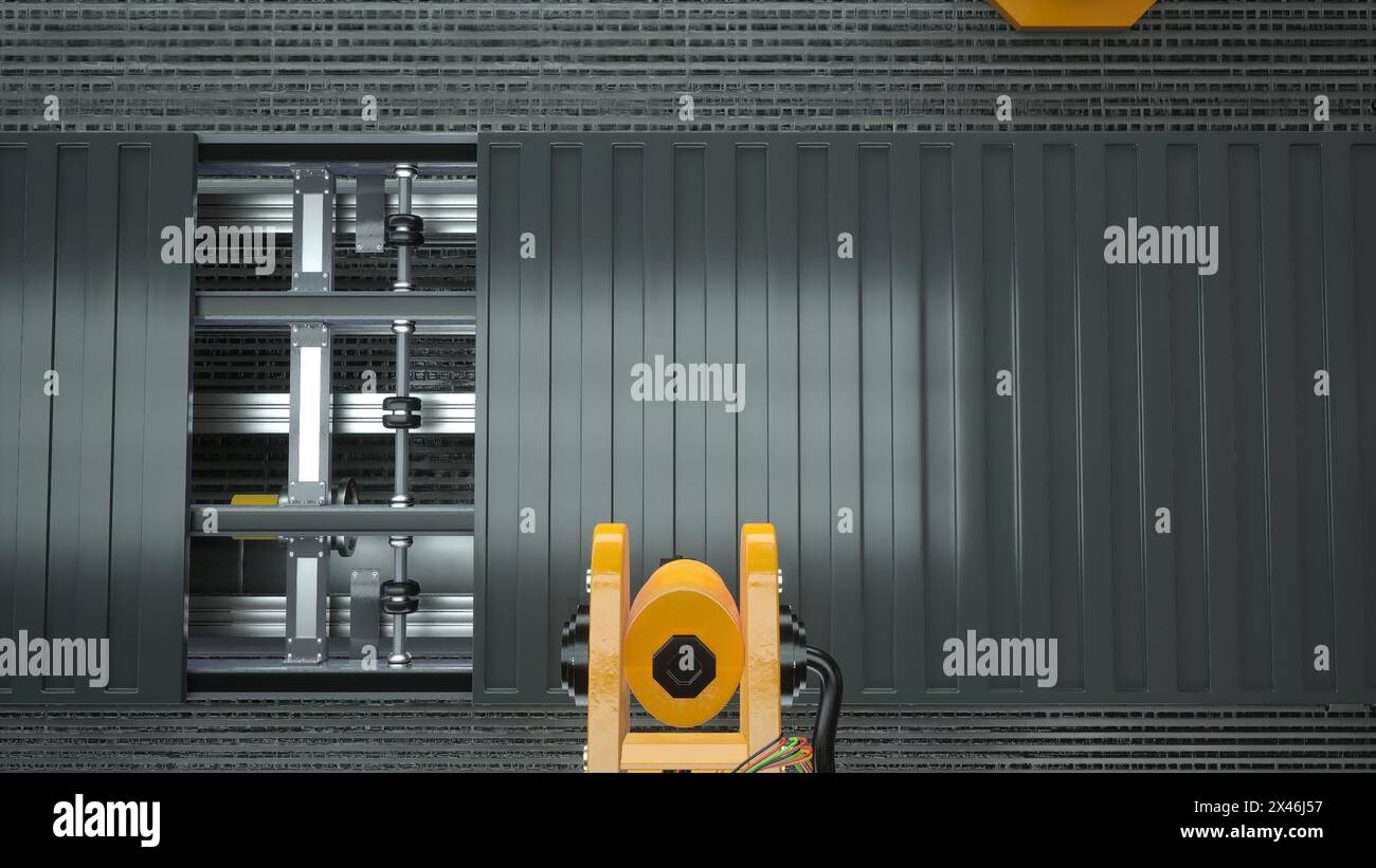 POV shot of industrial robot arm working on assembly line in factory ...