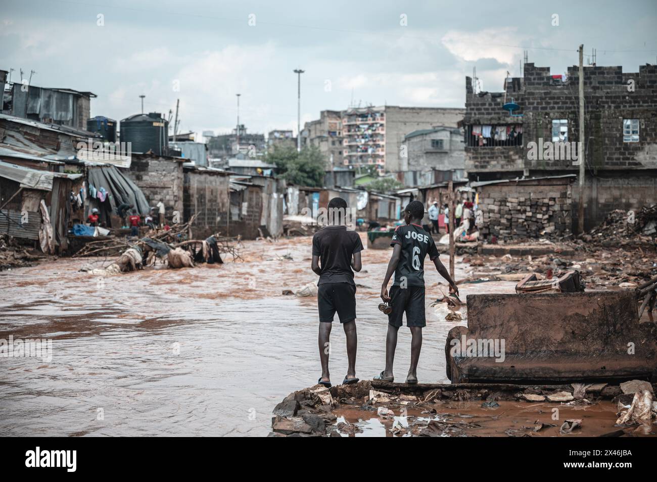 Nairobi, Kenya. 30th Apr, 2024. People are seen in a flood-affected ...