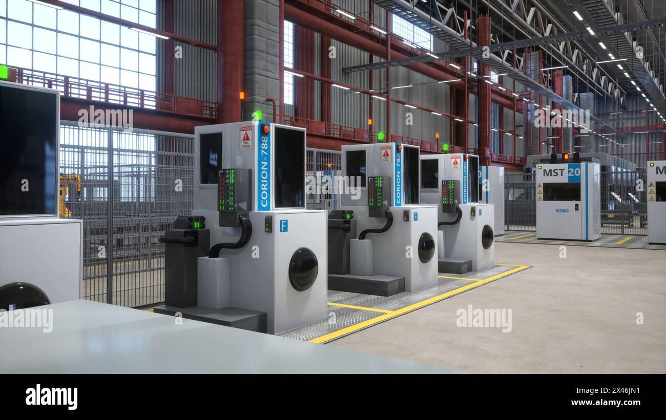 Facility with rows of industrial machines used for processing tasks ...