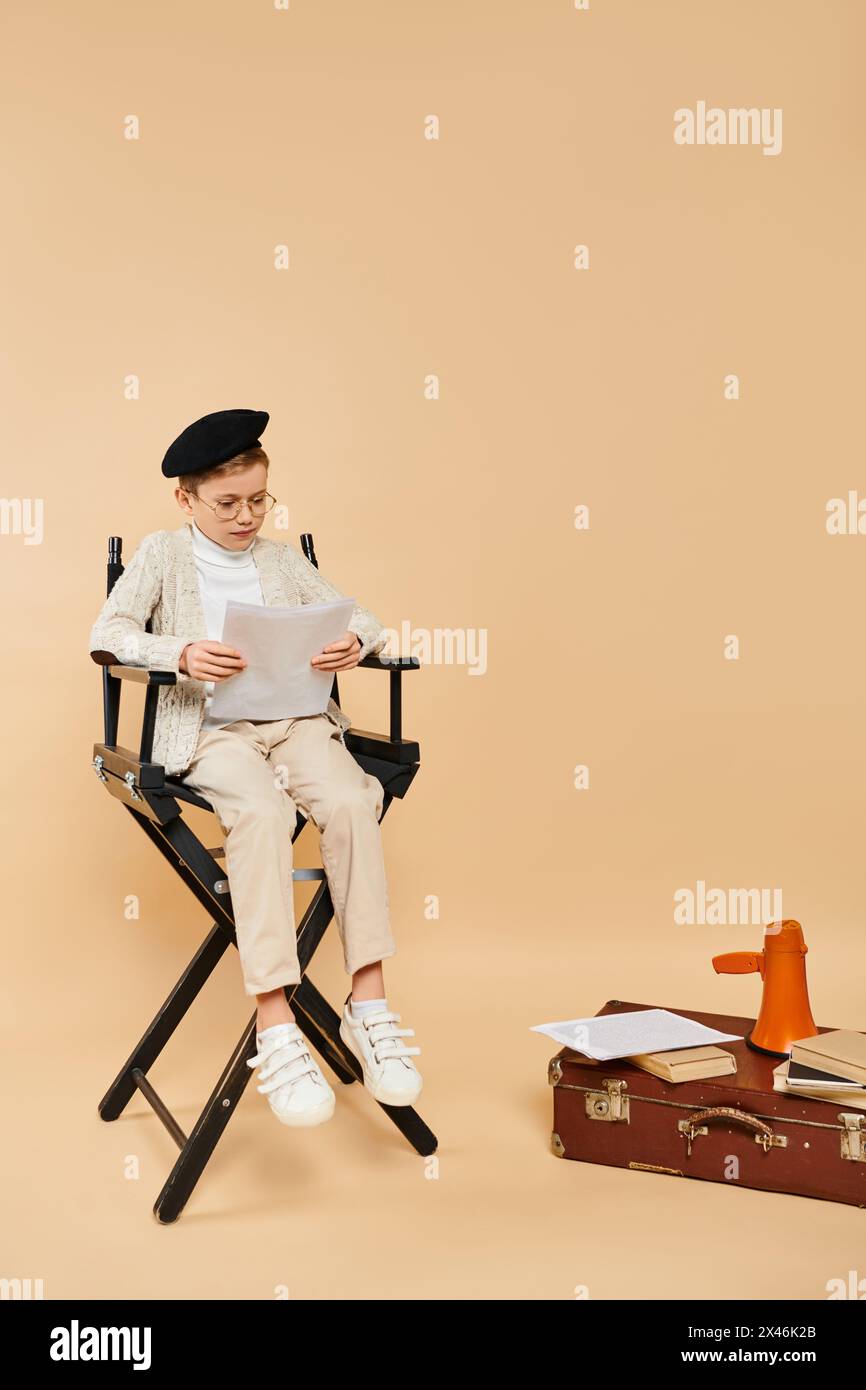boy seated, deeply engrossed in reading a piece of paper Stock Photo ...