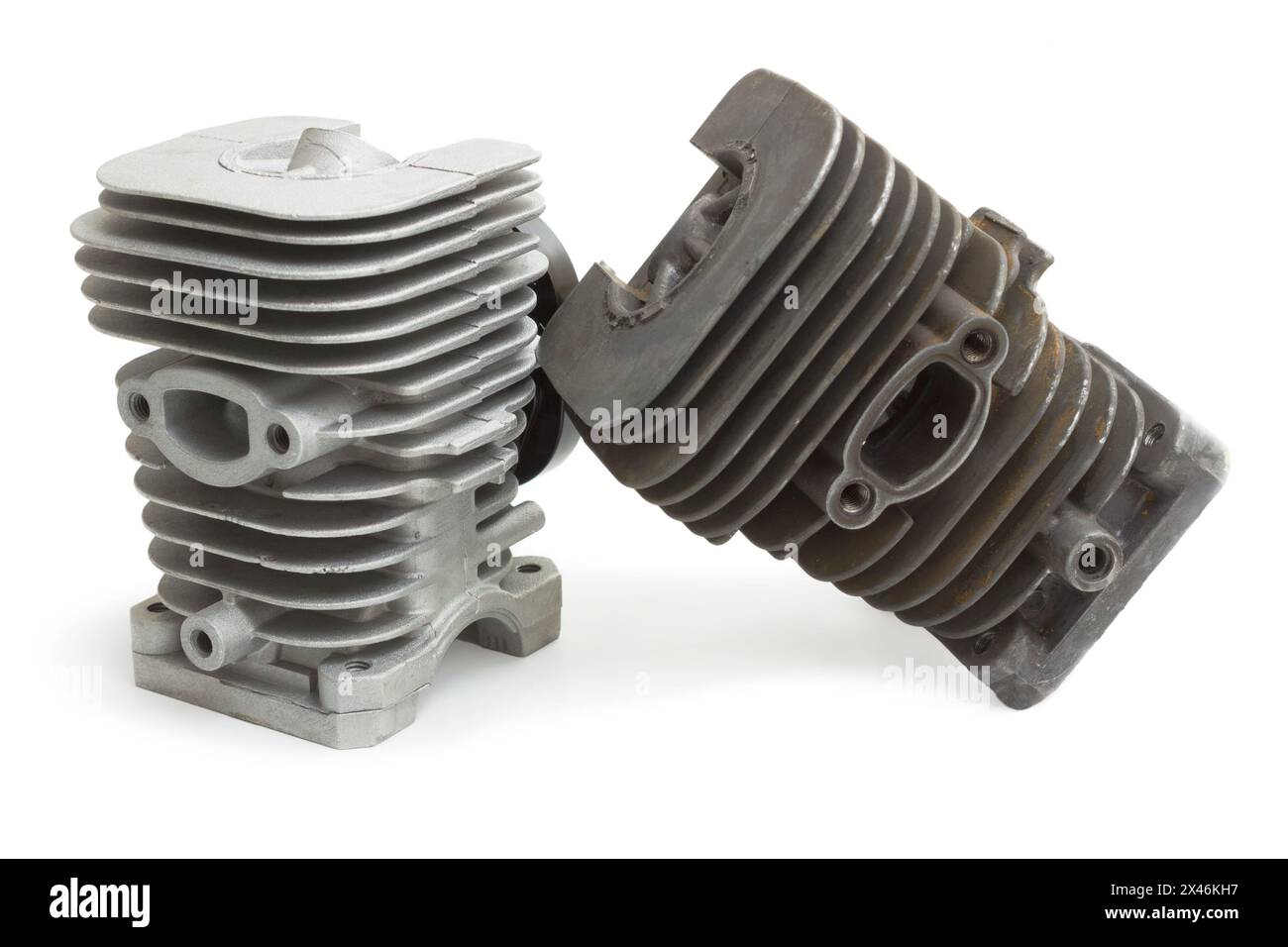 New and failed cylinders for a low-power two-stroke engine isolated on ...