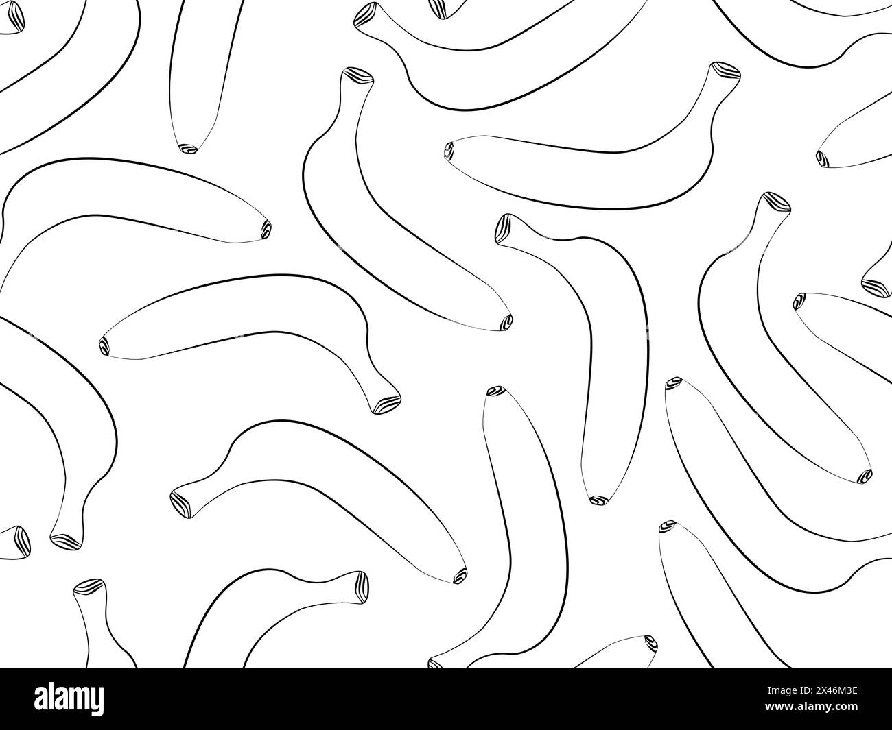 Seamless pattern with black outlines of bananas on a white background ...