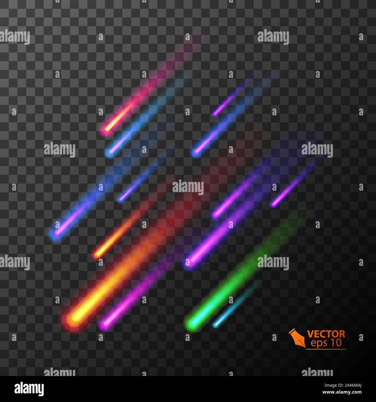 Colorful burning comets. Vector illustration Set of Flying colorful ...