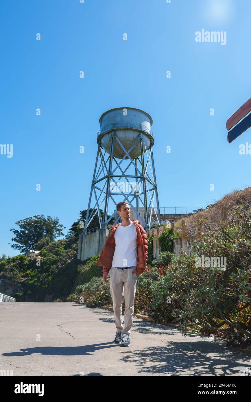 Historic Alcatraz Island Water Tower, San Francisco, USA Stock Photo ...