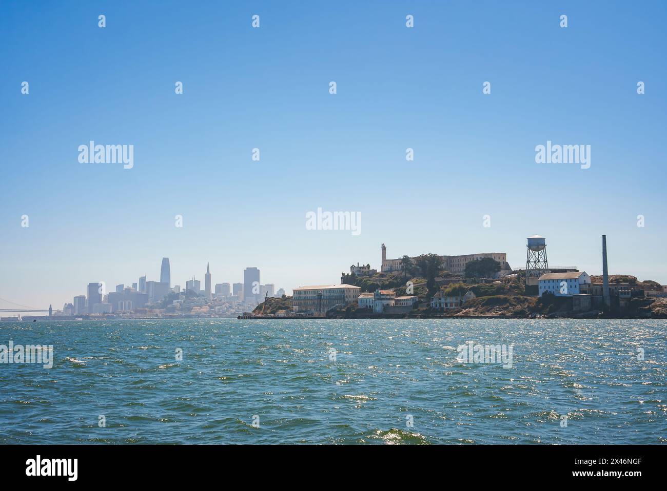 Alcatraz Island and San Francisco Skyline View from Water Stock Photo ...